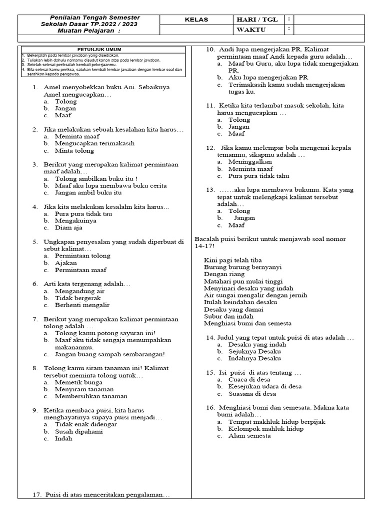 Contoh File Ulangan PTS | PDF