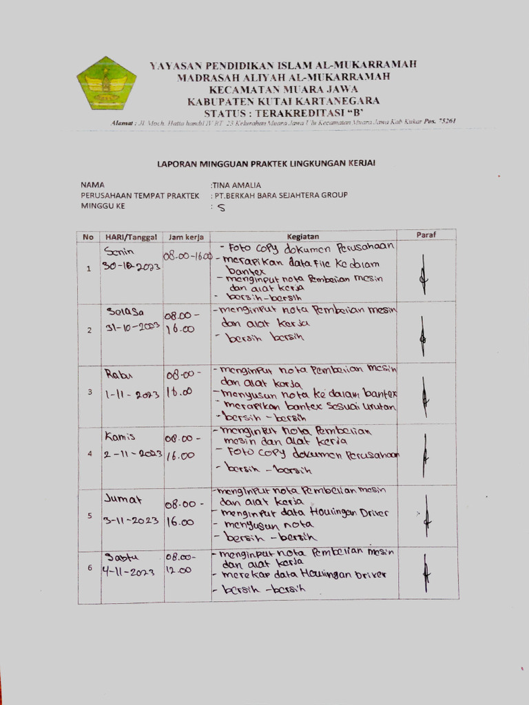 Laporan Minggu Ke 5 PLK Tina Amalia | PDF