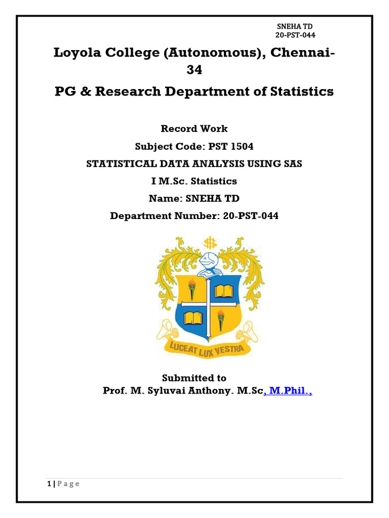 20 Pst 044 Sas Record Pdf P Value Errors And Residuals