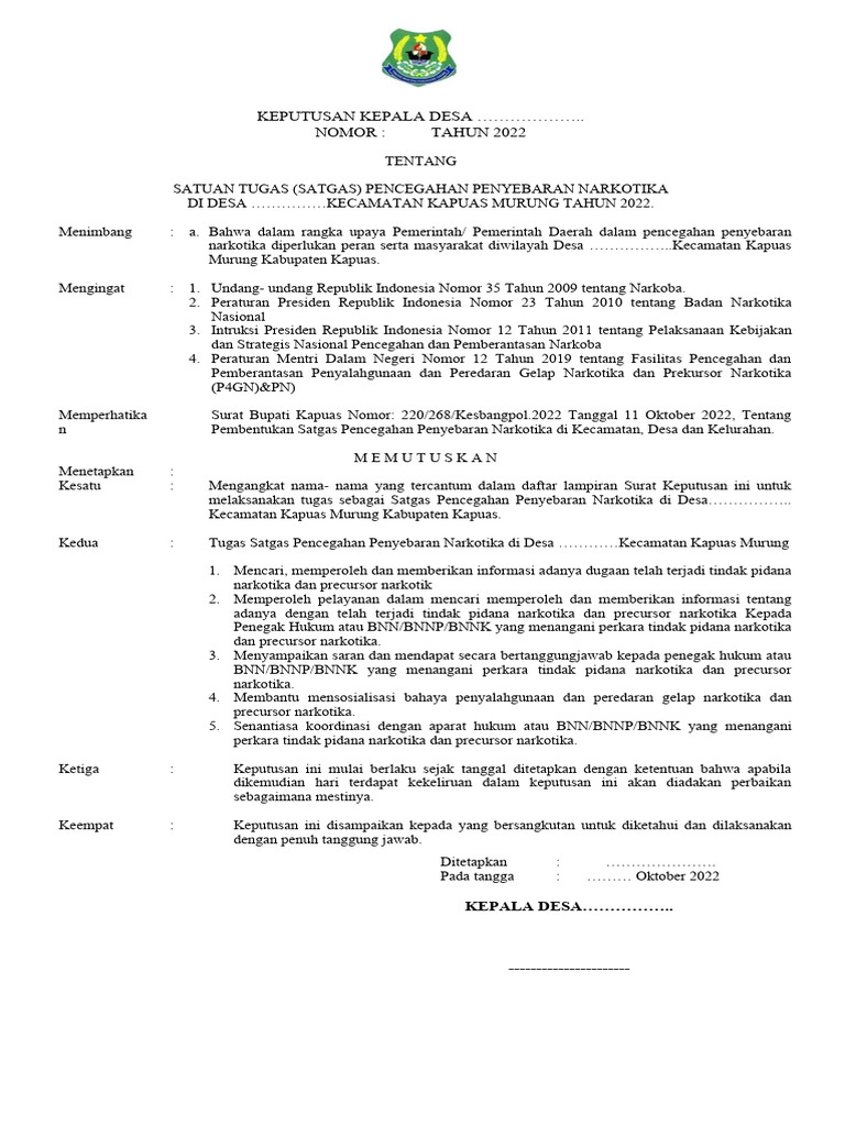 Contoh SK Narkotika Kelurahan Dan Desa | PDF