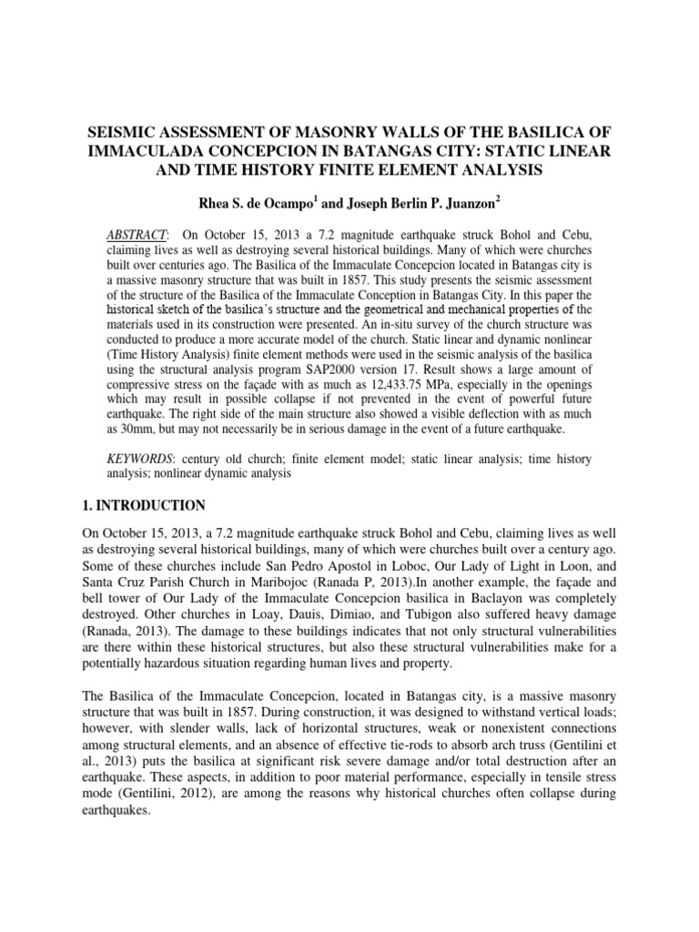 Seismic Assessment of Masonry Walls of The Basilica-Asep 2017 | PDF ...