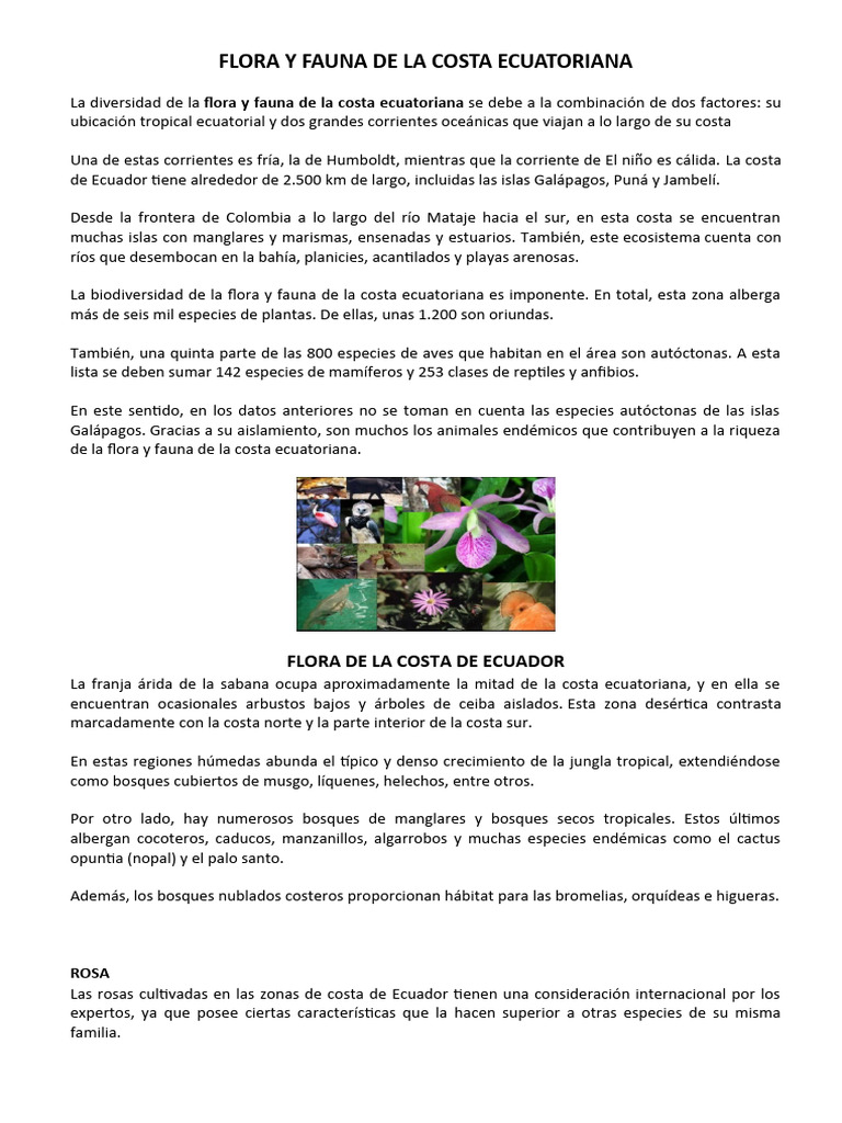 Joffre, Flora y Fauna de La Costa | PDF | Islas Galápagos | Ecuador