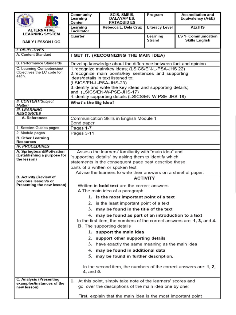 LS1 English Module 1 Lesson 1 LP | PDF | Learning | Snake