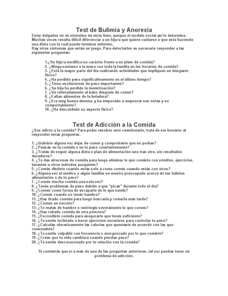 Test de Bulimia y Anorexia | PDF