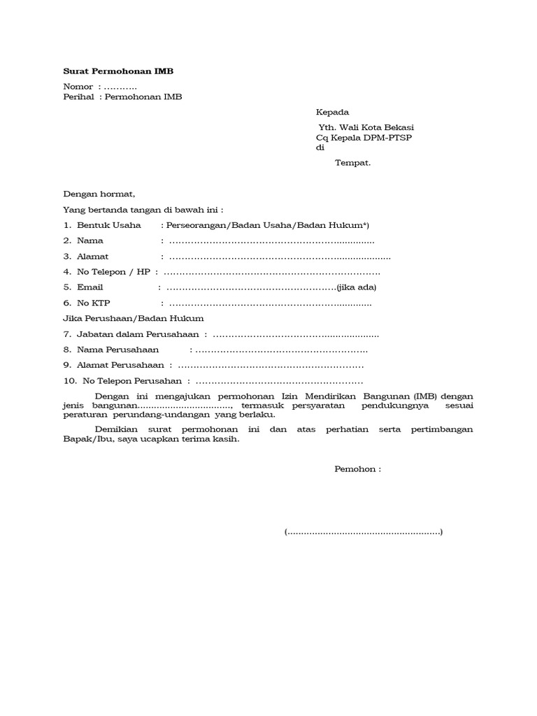 Blangko Permohonan IMB | PDF | Hukum | Griya & Taman