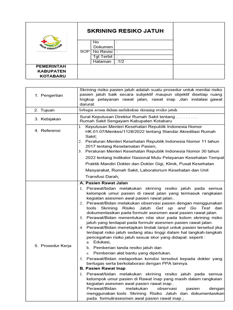 SKP6.b. SOP Skrining Pasien Di Rawat Jalan Dan Inap SDH Edit | PDF ...