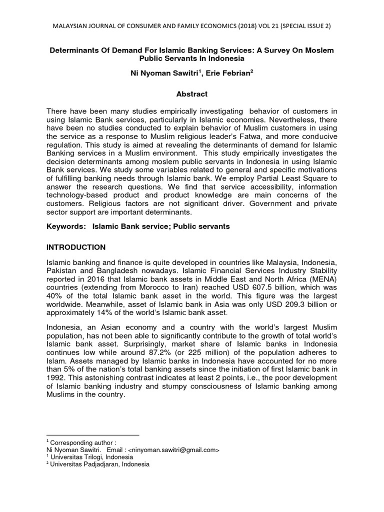 Determinants of Demand For Islamic Banking Services A Survey On Moslem Public Servants in ...