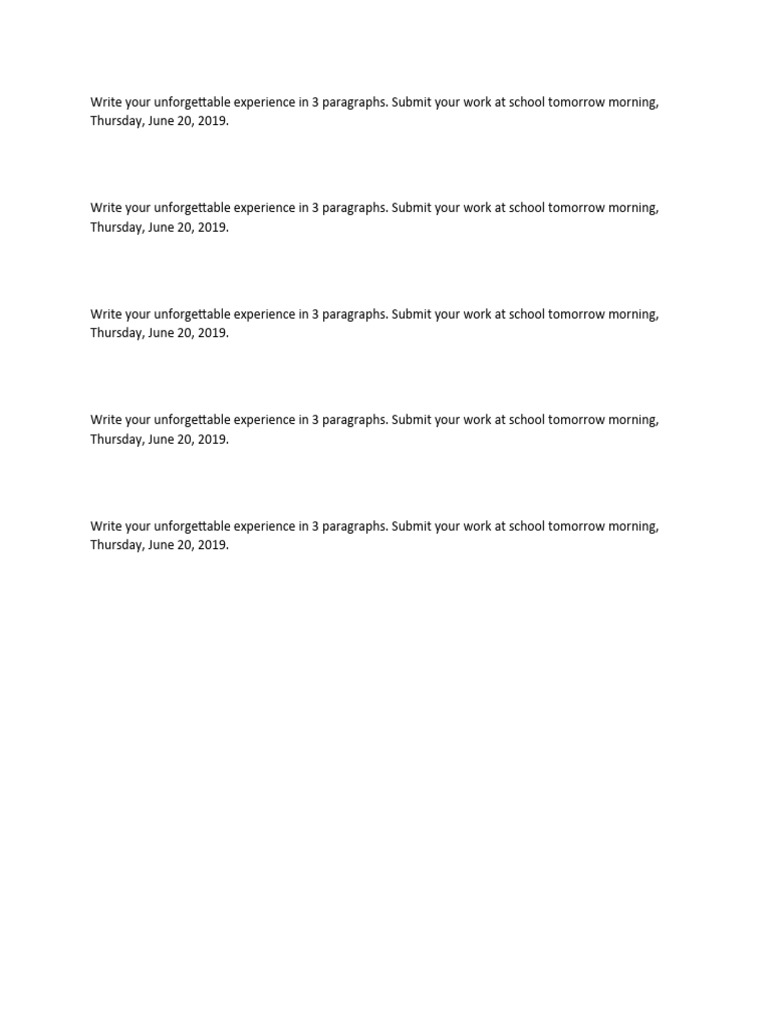 Write Your Unforgettable Experience in 3 Paragraphs | PDF
