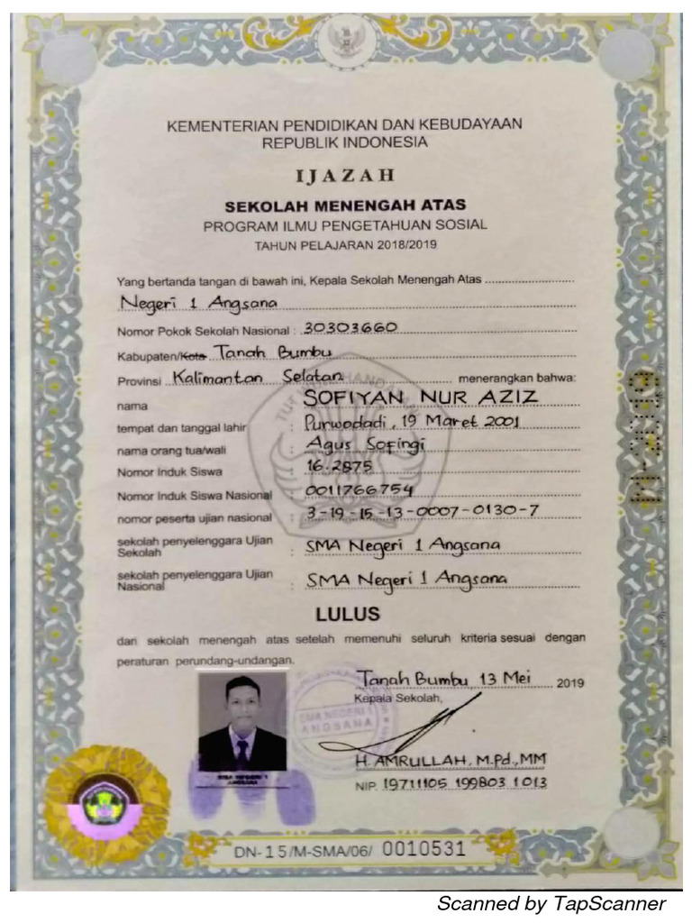 Scan Ijazah & Sertifikat Sofiyan Nur Aziz | PDF