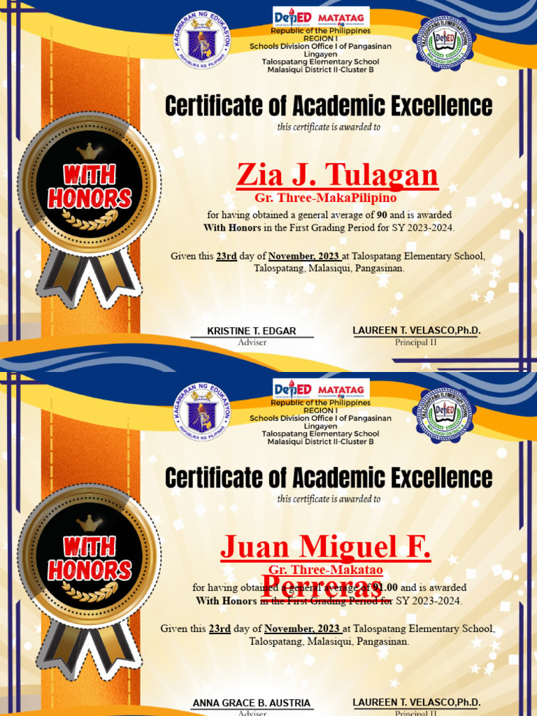 1st Quarter Acad Award Cert | PDF