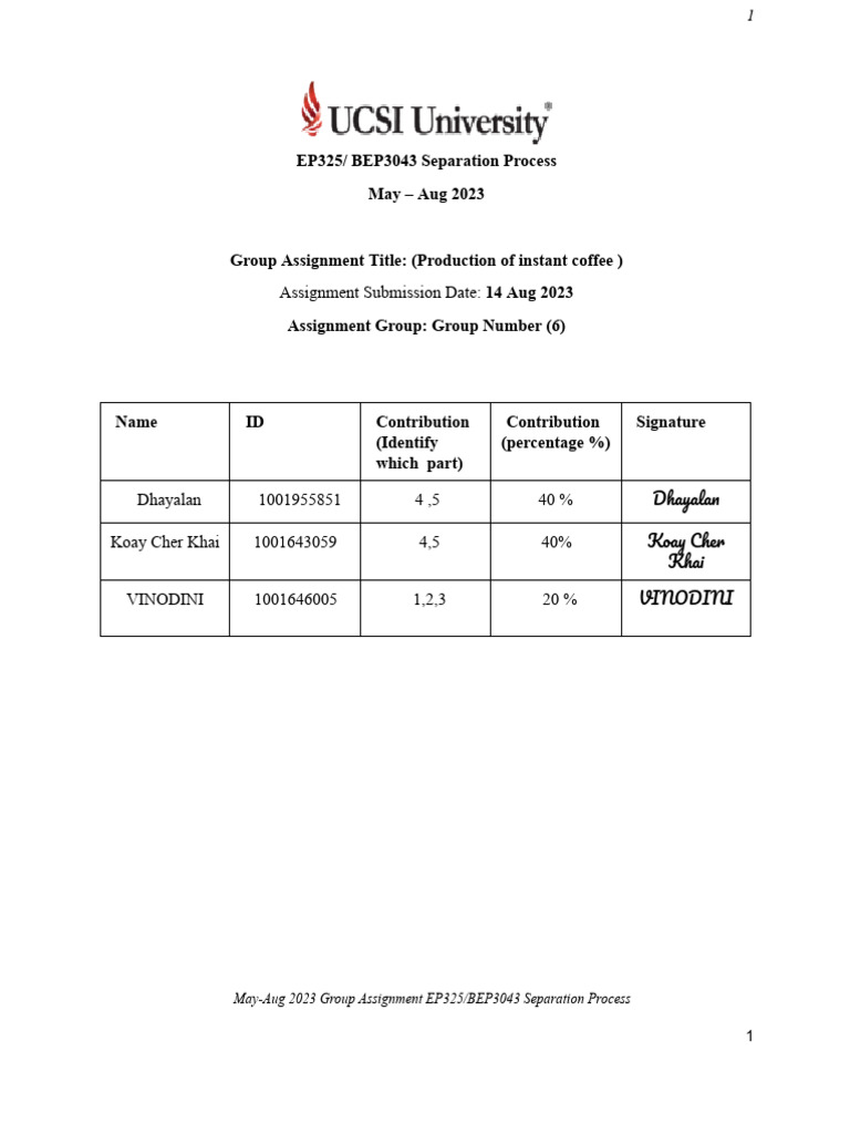 Separation Assignment | PDF | Membrane | Coffee