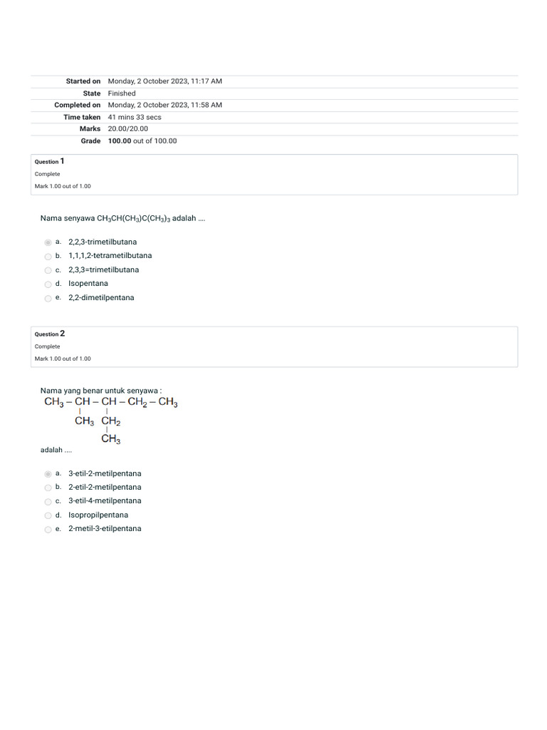 KIMIA KELAS 11 - PTS GANJIL 2023-2024 - Attempt Review - E-Smansamozar-1 | PDF