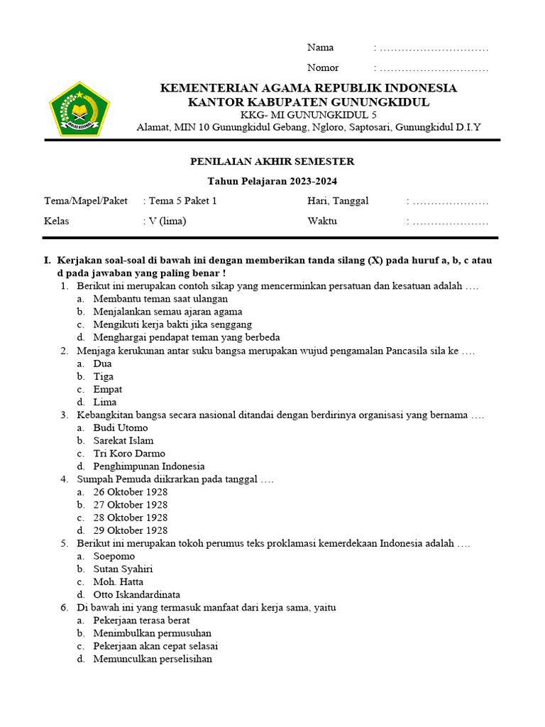 Soal Pas - Tema 5 Paket A | PDF