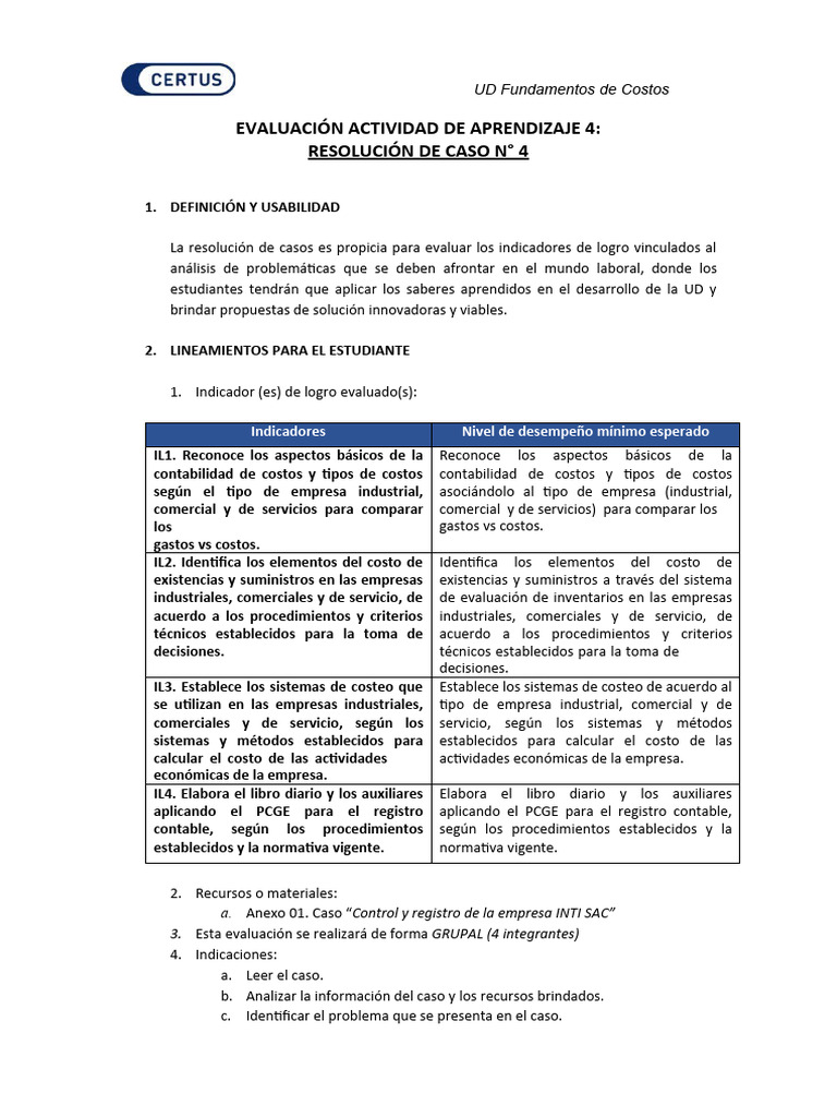 Evaluación AA4 UD Fundamentos de Costos | PDF | Contabilidad | Business