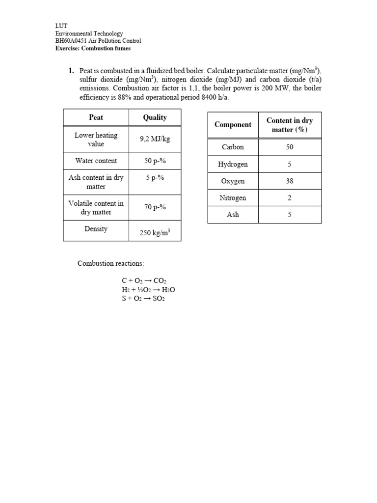 EX1 - Combustion Fumes - Exercises | PDF | Combustion | N Ox