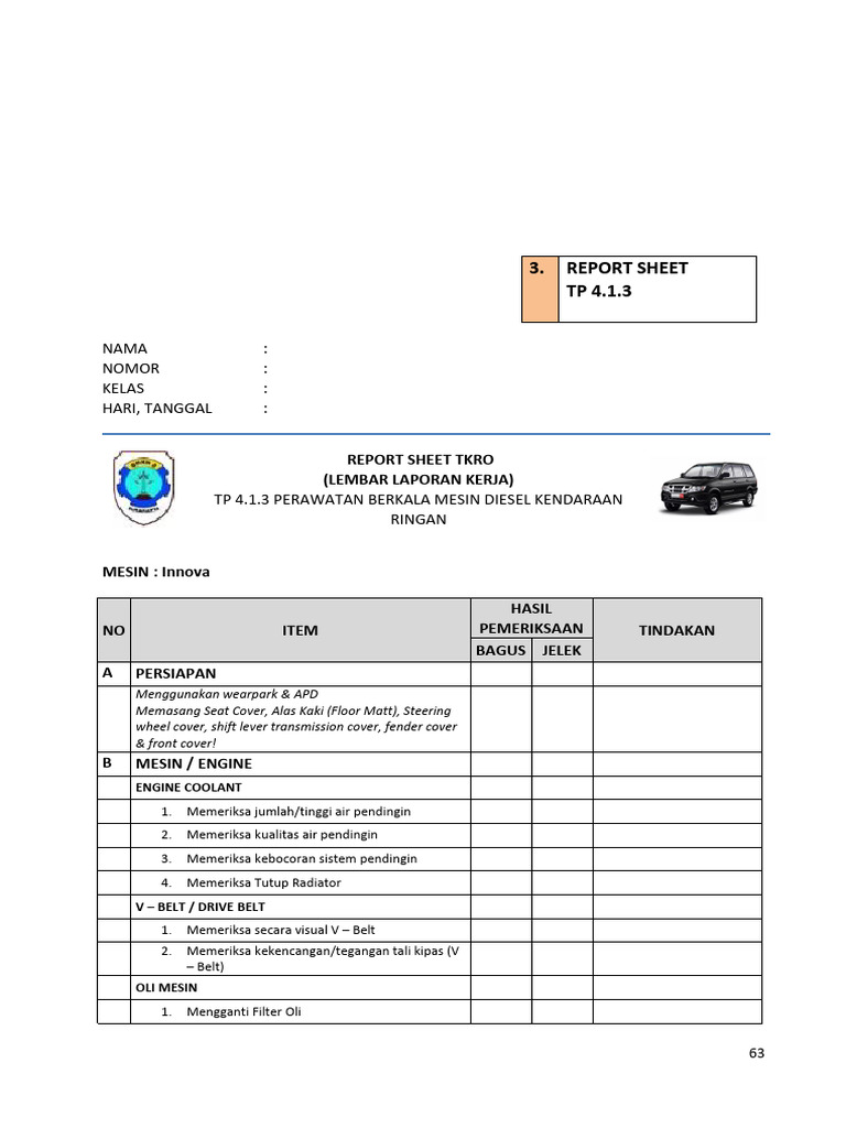 F29eed7f 1805 467d 94ef 5bda5e2c7215 Ma - Perawatan Berkala Kendaraan Ringan - Report Sheet 3 | PDF