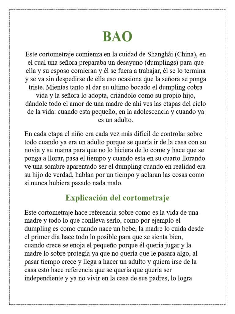 Cortometraje "Bao": La vida de una madre | PDF | Arte | Poesía