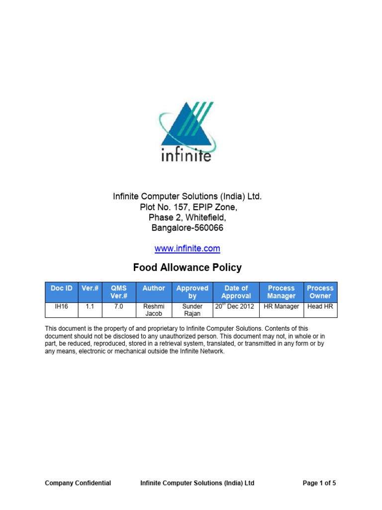 Food Allowance Policy | PDF | Computing