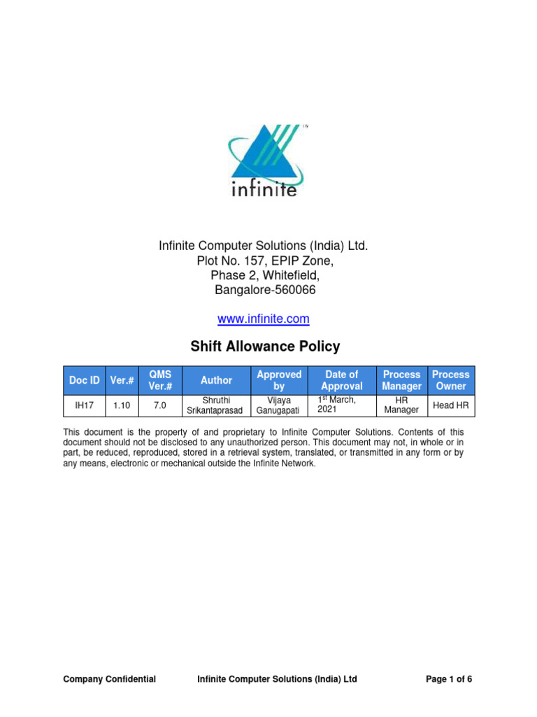 Shift Allowance Policy | Download Free PDF | Business | Economies