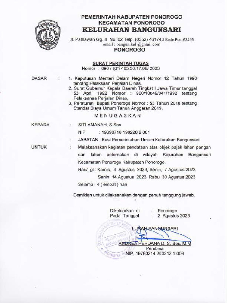 SURAT PERINTAH TUGAS PBB - Compressed | PDF