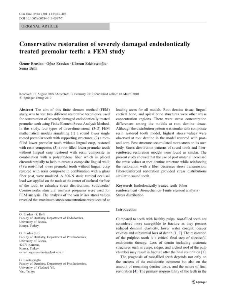 Eraslan Et Al. - 2011 - Conservative Restoration of Severely Damaged Endod | PDF | Composite ...