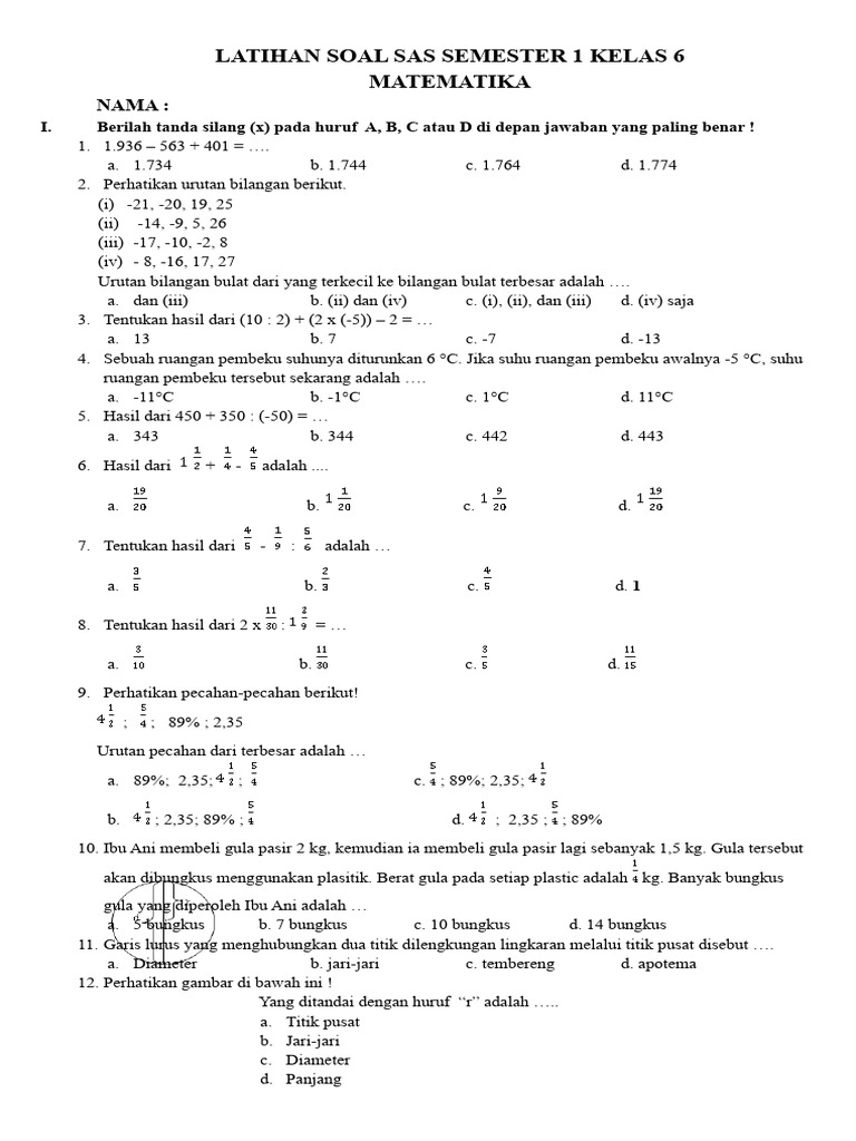 Matematika Kelas 6 | PDF