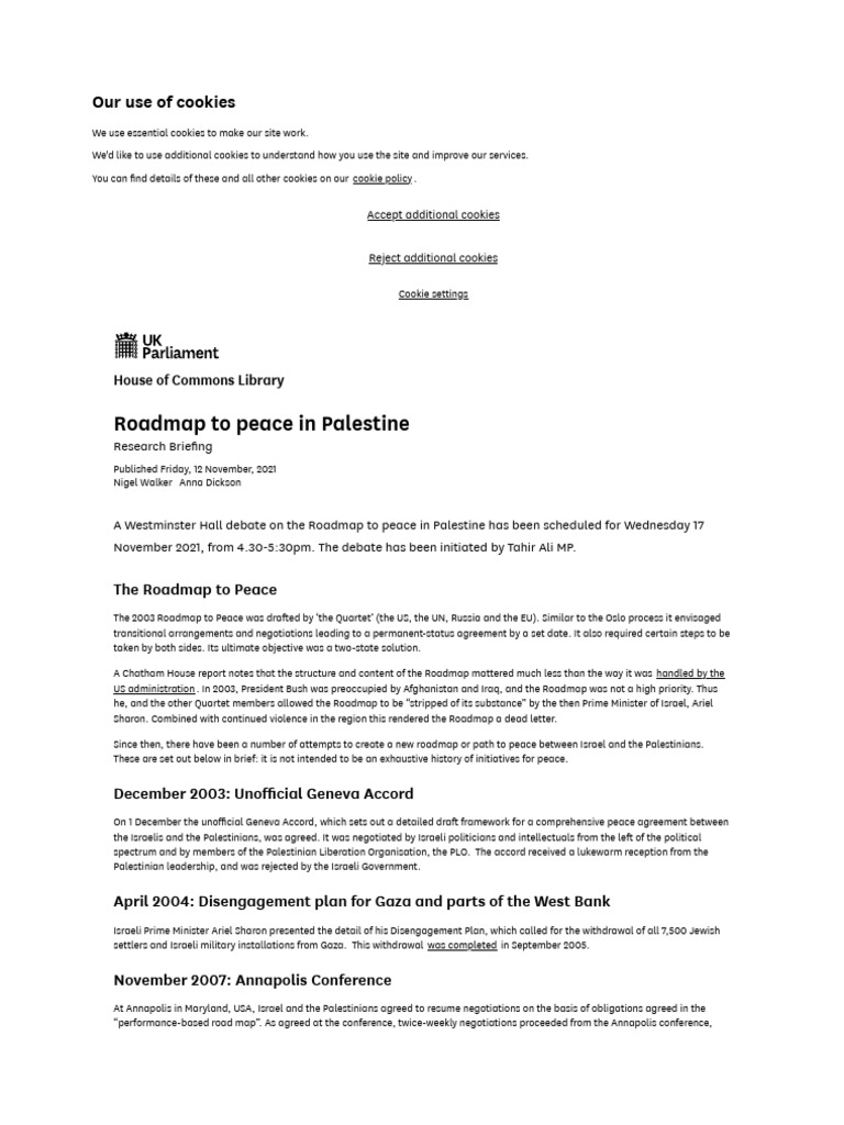Roadmap To Peace in Palestine - House of Commons Library | PDF ...