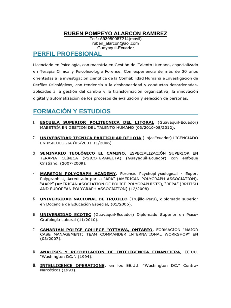 Cv. Ruben Pompeyo Alarcon Ramirez | PDF | Policía | Business