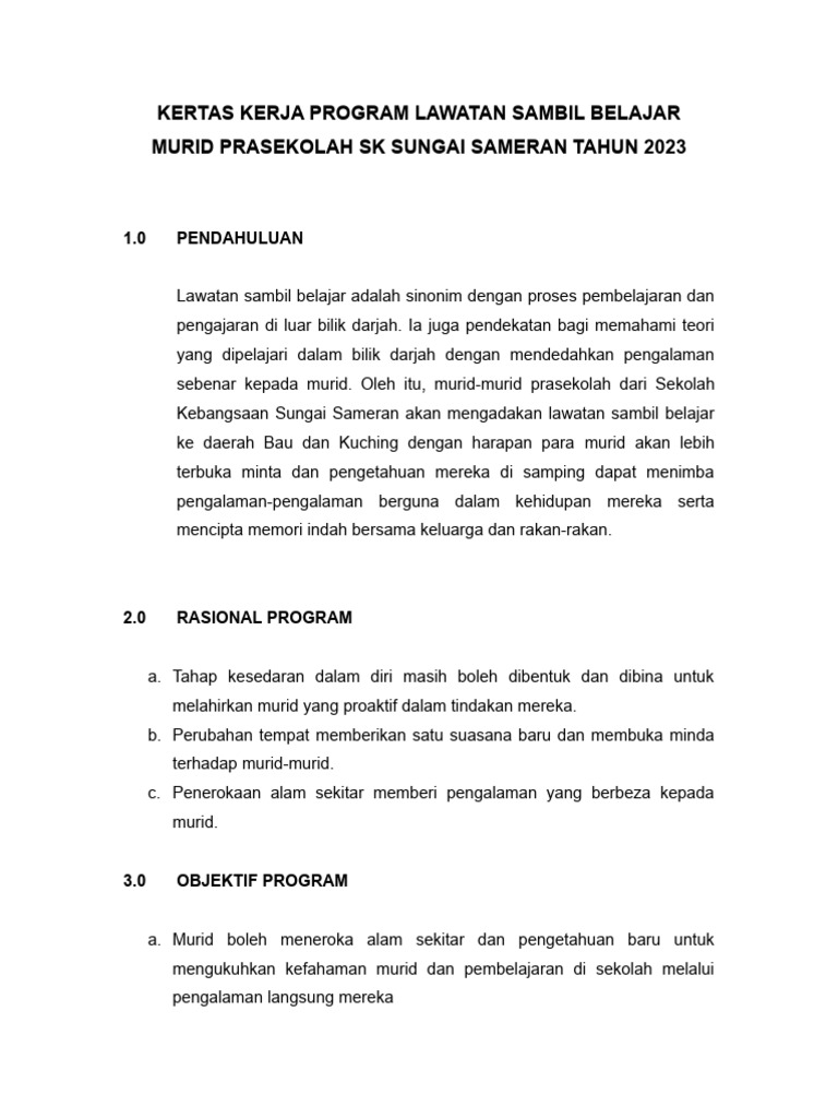 2023 Kertas Kerja Program Lawatan Sambil Belajar | PDF