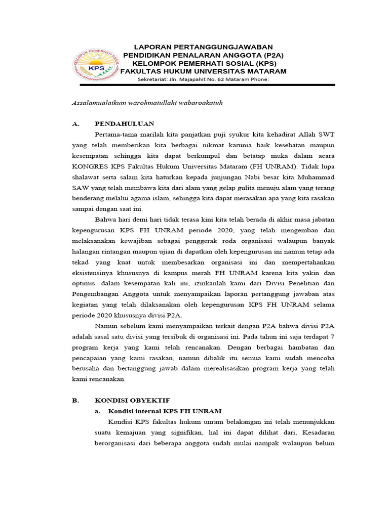 Laporan Pertanggungjawaban P2a | PDF