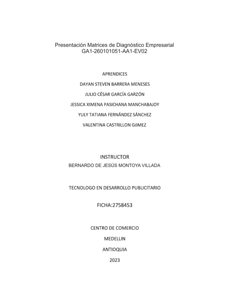 Presentación Matrices De Diagnóstico Empresarial Ga1 260101051 Aa1 Ev02