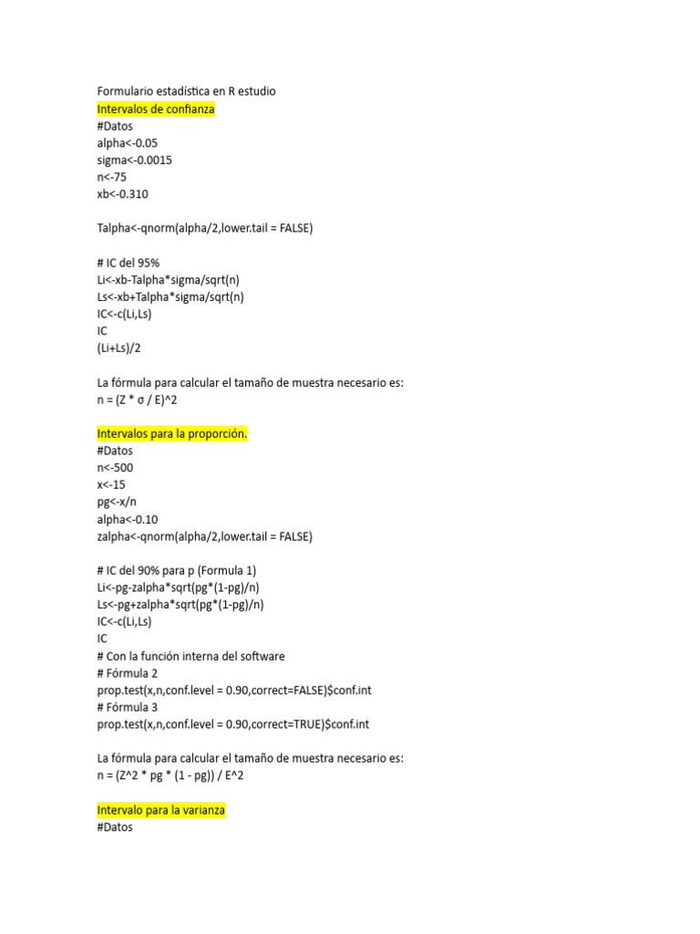 Formulario Estadística en R Estudio | Descargar gratis PDF | Probabilidades y estadísticas ...