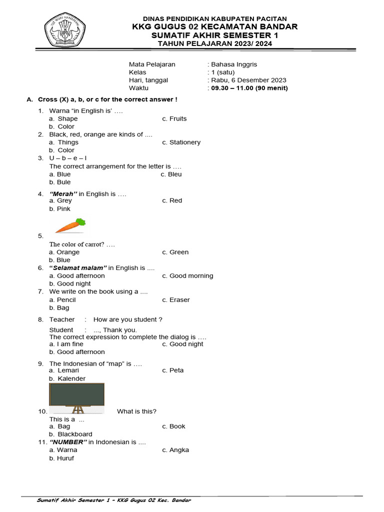 Soal Bahasa Inggris Kelas 1 Pdf