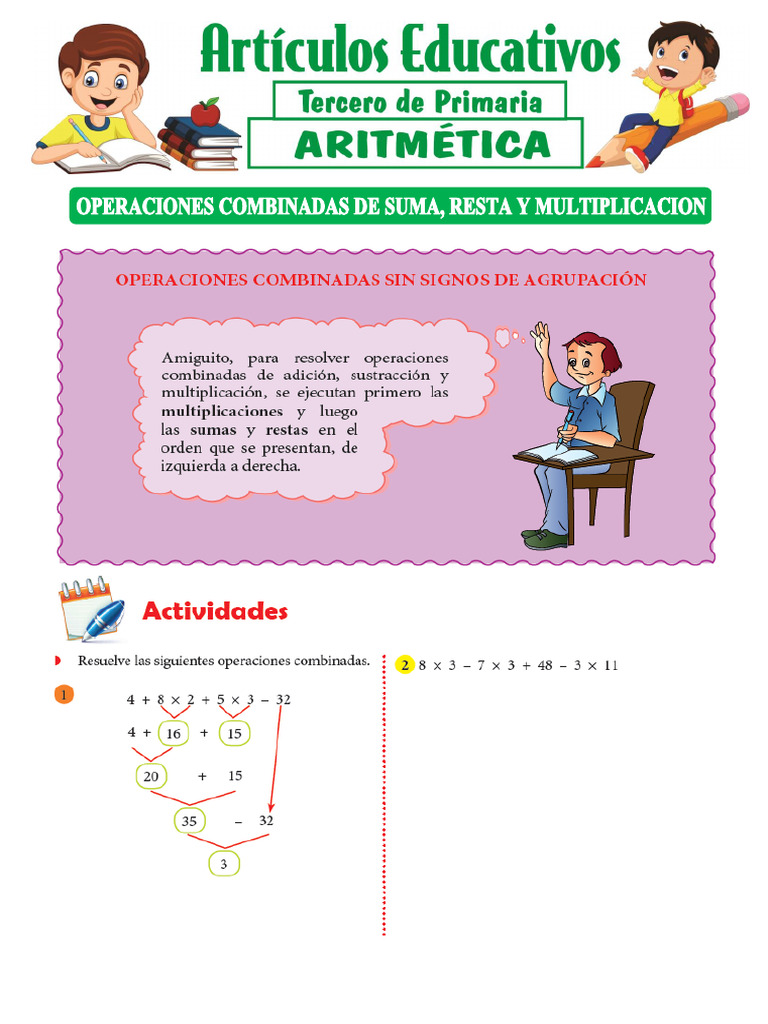 Operaciones Combinadas de Suma Resta y Multiplicacion para Tercero de ...