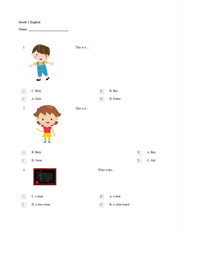 Grade 1 English For Kids | PDF