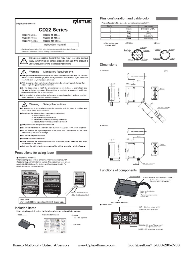 Optex cd-22 rs485 Manual | PDF | Laser | Food And Drug Administration