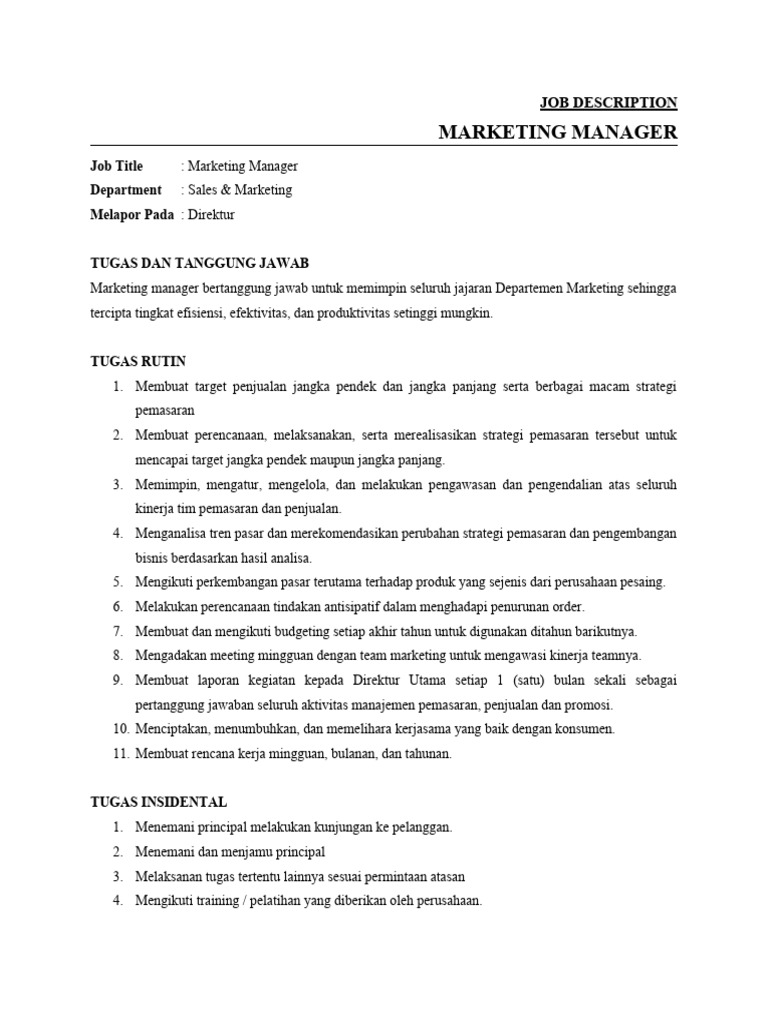 JD - Marketing Manager | PDF