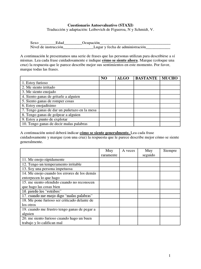Protocolo STAXI | PDF | Crecimiento personal y profesional | Artes del ...