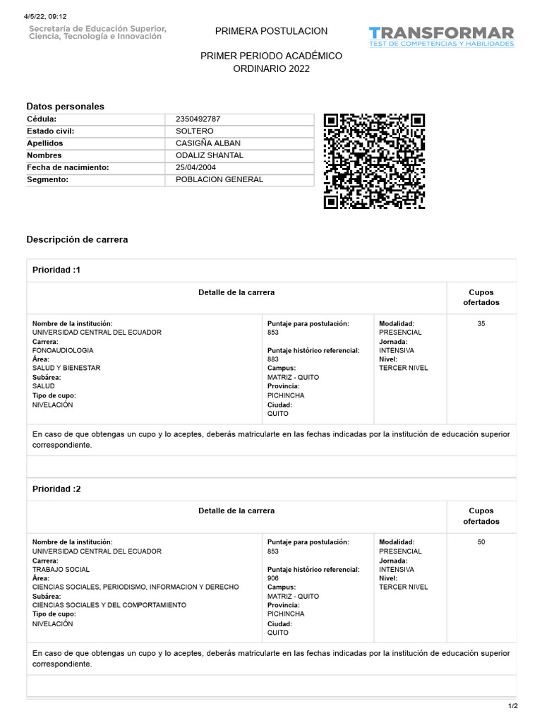 Postulaciones Odaliz | PDF