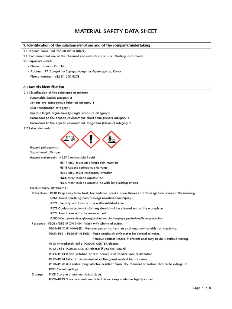 OB BP FX (Black) MSDS | PDF | Personal Protective Equipment | Toxicity