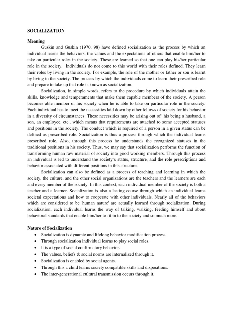 SOCIALIZATION | PDF | Socialization | Learning