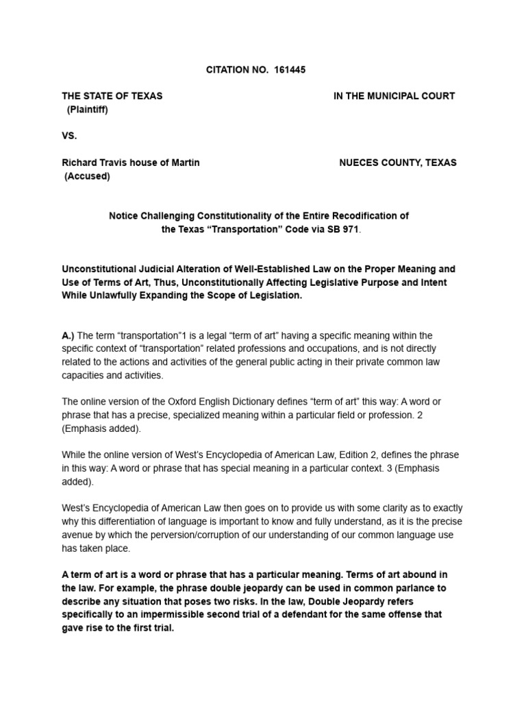 Challenge to Texas Transportation Code Recodification | PDF | Damages ...