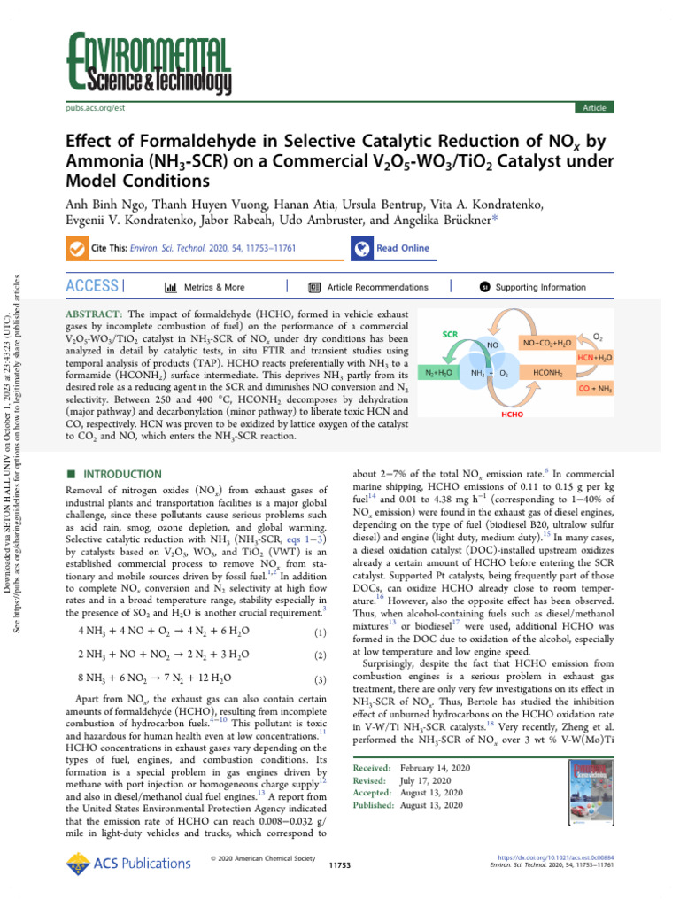 Effect of Formaldehyde in Selective Catalytic Reduction of NOx by ...