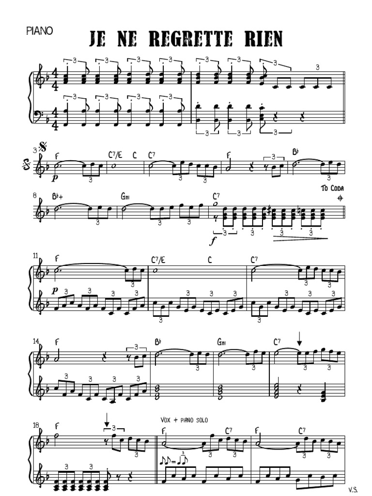 Je Ne Regrette Rien (F) New Piano | PDF