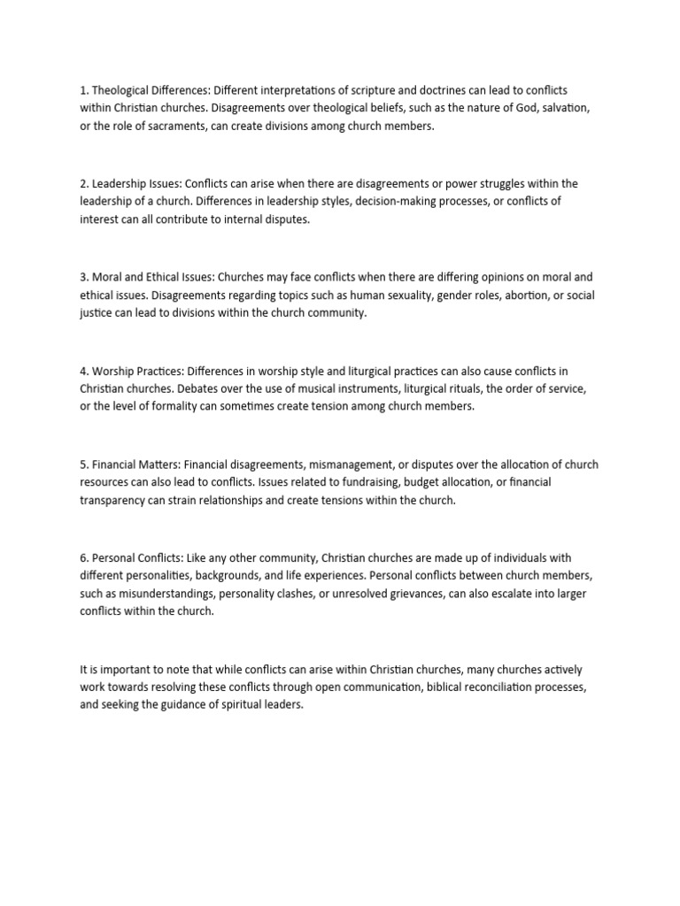 Causes of Conflicts in Churches | PDF