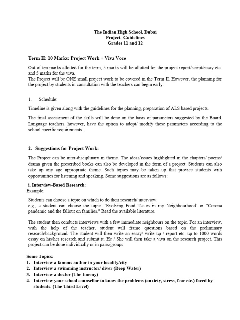 Project Guidelines - Grade 12 | PDF | Fluency | Vocabulary