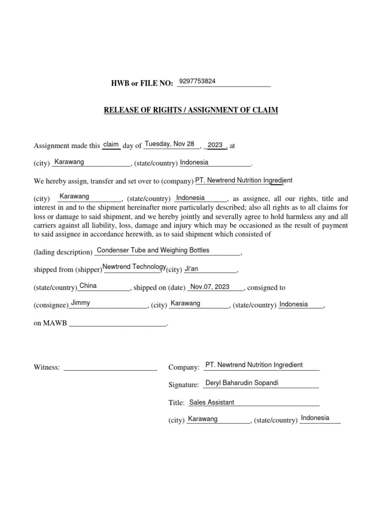 DHL Express Assignment of Rights Us | PDF | Common Law | Law Of Obligations
