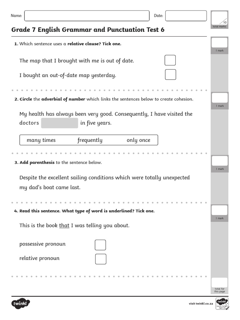 Grade 7 English Grammar Test | PDF | English Grammar | English Language