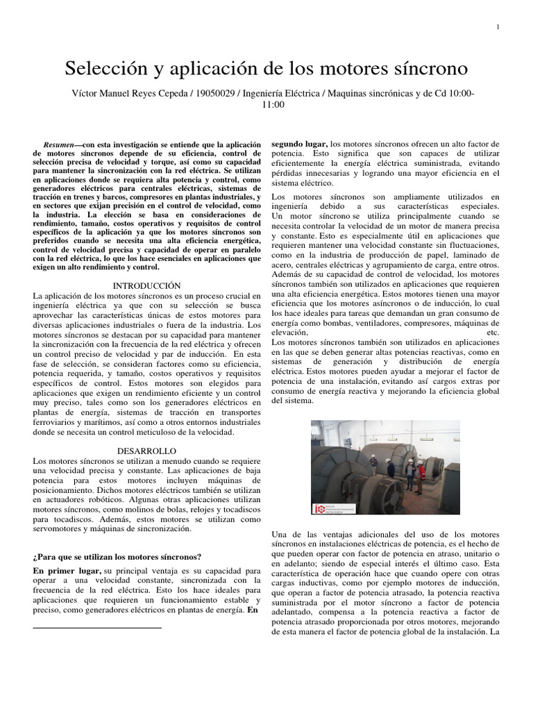 Selección y Aplicación de Los Motores Síncrono | PDF | Motor eléctrico | Motores