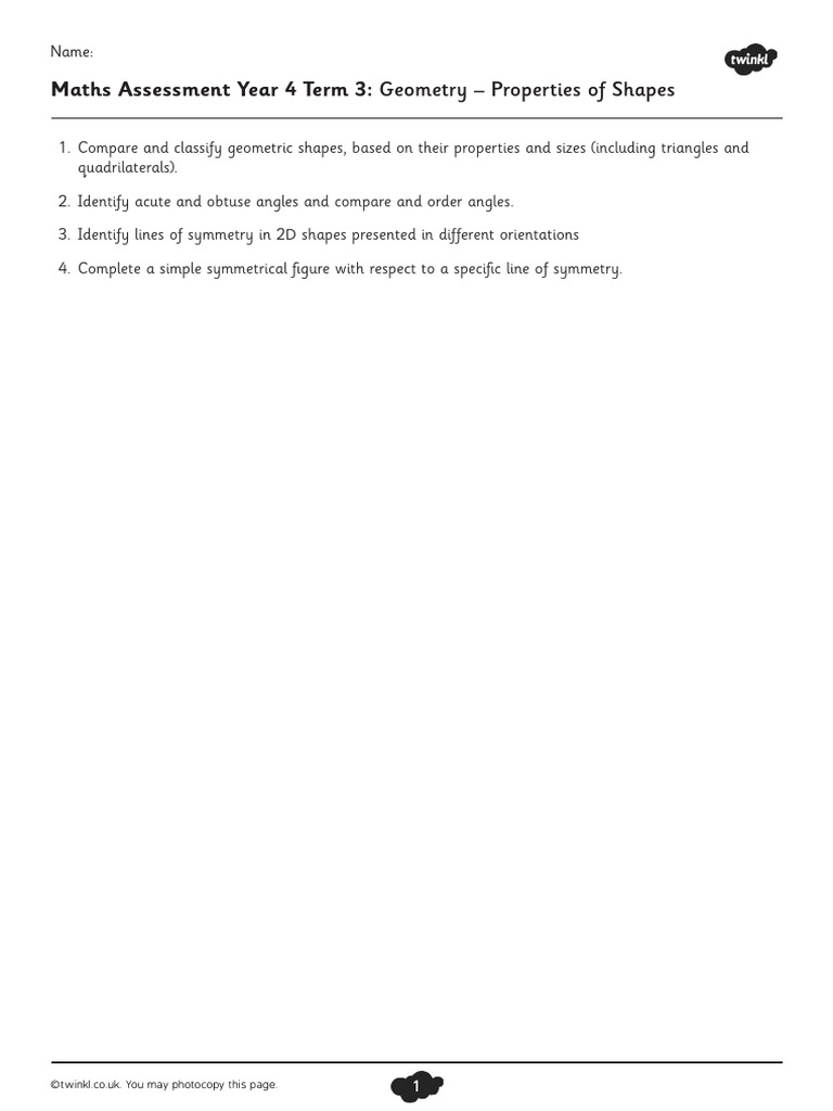 Grade 4 Geometry Assessment Guide | PDF | Rectangle | Shape